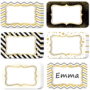 200 Pieces Name Tag Stickers Party Name Tags Border Name Tag Labels Personalized Name Tags for Home Office School Accessories, 3.2 x 2.1 Inches (Gold Boarder)