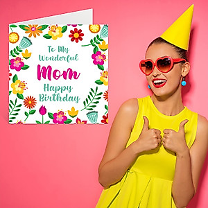 Stuff4 Fun Birthday Cards for Mom - Wonderful Female - Cute Happy Birthday Card for Mom from Daughter Son, Mother Special Birthday Gifts, 5.7 x 5.7 Inch Floral Greeting Cards for Mama Mum Mam Mommy