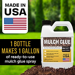 Maplefield Mulch Glue Concentrate 32 oz - 4X Strength - Adhesive for Rubber, Bark, & Straw Mulch - Superior Hold & Makes 1 Gallon for Garden & Outdoor Spaces