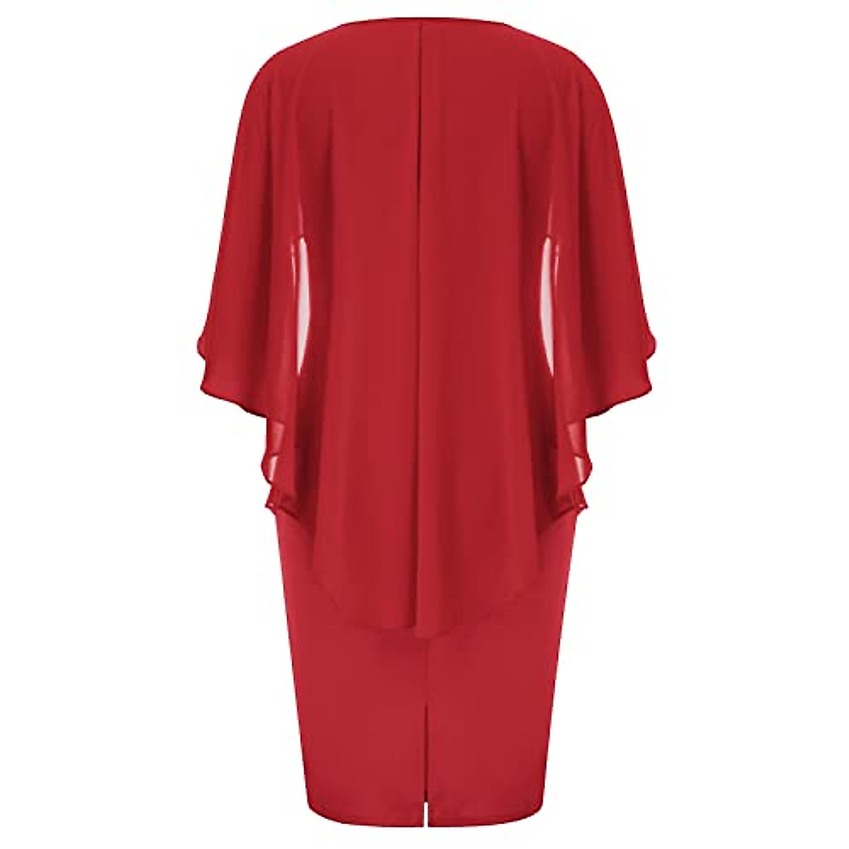 Women's Floral Fake Two Pieces Dress Caplet with Rhinestone Plus Size Wedding Guest Dresses Red 18 Plus