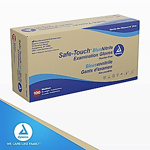 Dynarex Safe-Touch Disposable Nitrile Exam Gloves, Powder-Free, Latex-Free, Touchscreen Friendly & Used by Professionals, Blue, Medium, 1 Box of 100 Safe-Touch Disposable Nitrile Exam Gloves