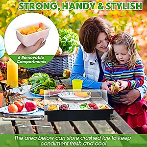 2 Pack Ice Cooled Garnish Tray Deck Bar Garnish Caddy Condiment Containers with Lids and Removable Chilled Condiment Server with 6 Tongs and 6 Fruit Forks for Home Work or Restaurant