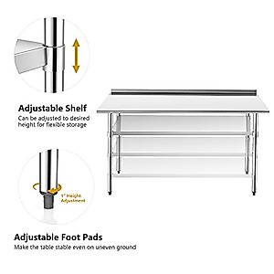 Giantex 60x24 Inches Stainless Steel Table with Backsplash, Metal Commercial Kitchen Table for Prep & Work with Adjustable Undershelf, Heavy-Duty Prep Table