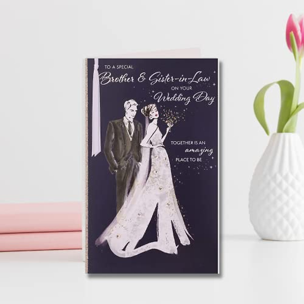 Clintons: Figurative Couple Brother & Sister In Law Wedding Card 11x15cm