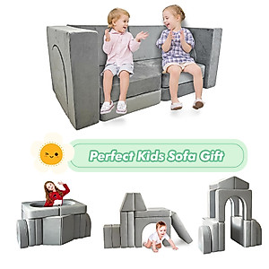 hoopyosms 10-Piece Modular Kids Play Couch Convertible Foam Sofa for Toddlers Fun Indoor Playroom & Bedroom Seating Soft & Versatile Design, Grey