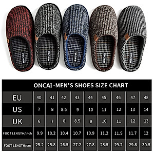 ONCAI Mens Black Knit Stripes Cozy Memory Foam scuff Slippers Slip On Warm House Shoes Indoor/Outdoor With Best Arch Surpport Size 11