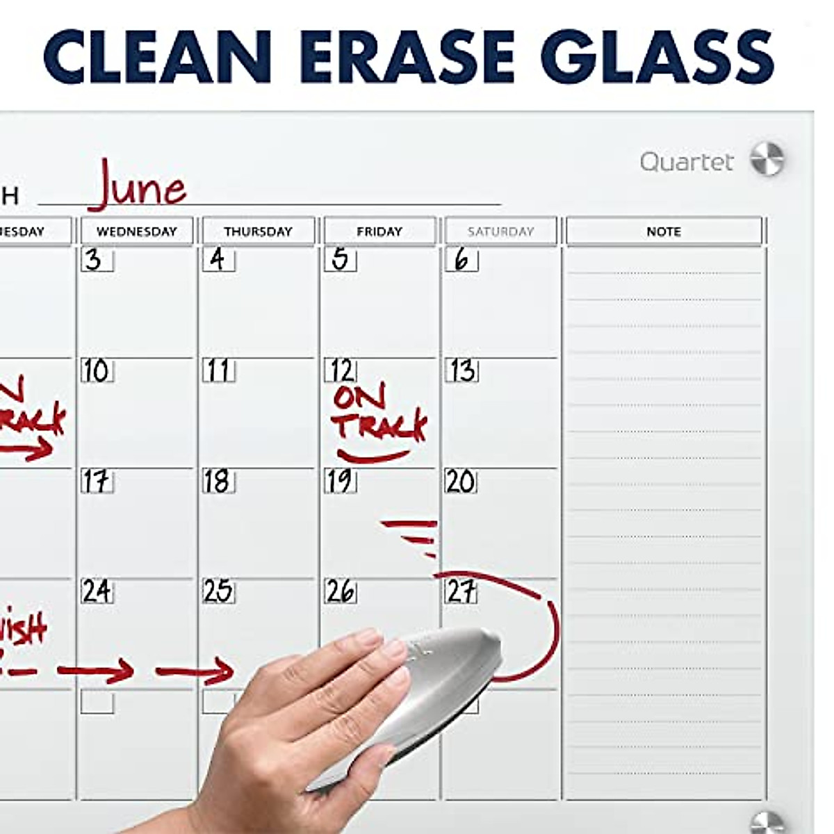 Quartet Magnetic Whiteboard Calendar, 3&#039; x 2&#039;, Glass Dry Erase White Board Planner for Homeschool Supplies &amp; Home Office Organization, 2 Magnets, 1 Dry Erase Marker, Frameless Infinity (GC3624F)
