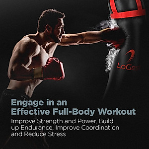 LoGest Boxing Bag - Hanging Punching Bag Sports Training Equipment - MMA, Karate, Judo, Muay Thai, Kickboxing - Hanging or Freestanding - Unfilled Max Capacity 100 Lbs - Heavy Punching Bag (Red)