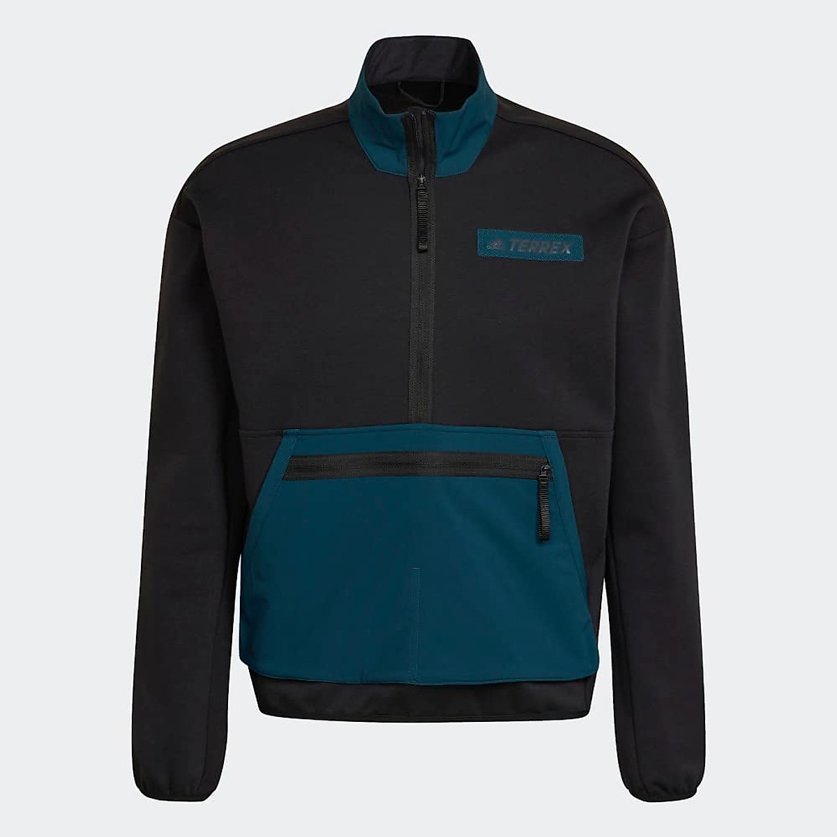 ADIDAS MEN’S TERREX HIKE HALF-ZIP POCKET MIDLAYER SWEATSHIRT, Black/Utility Green, 2XL