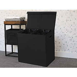 SimpleHouseware Double Laundry Hamper with Lid and Removable Laundry Bags, Black
