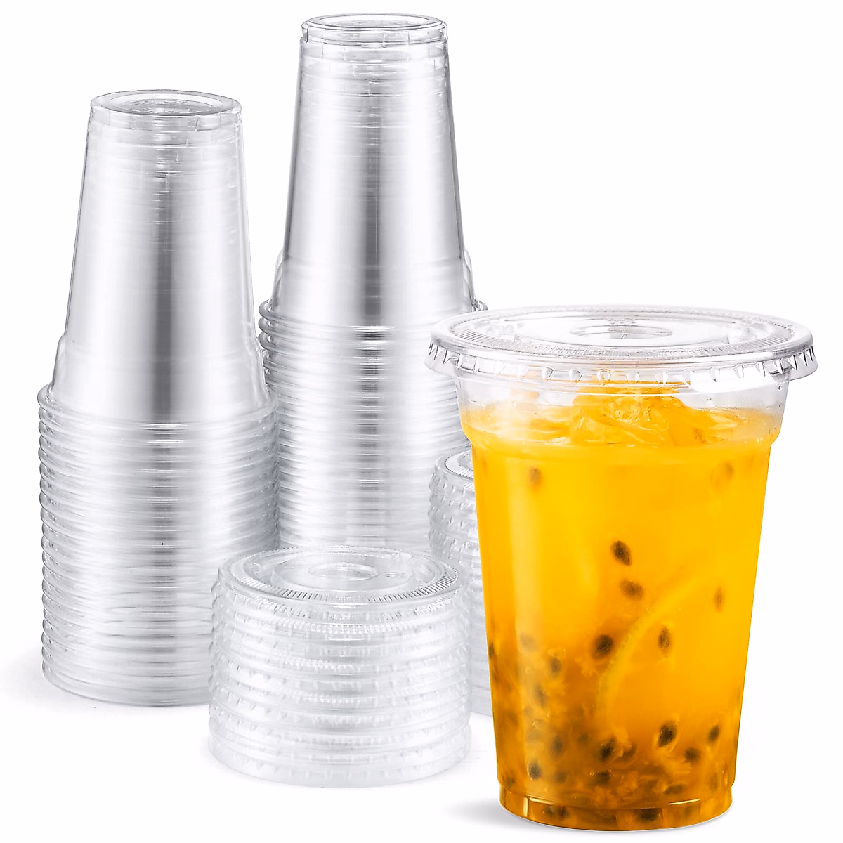 Eupako 9 oz Plastic Cups with Lids 100 Sets, Disposable Clear Cups with Lids, Cold Drink Containers for Beverage, Parfait, Smoothie