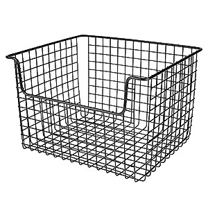 mDesign Metal Wire Food Storage Basket Organizer with Front Dip Opening for Organizing Kitchen Cabinets, Pantry Shelf, Bathroom, Laundry Room, Closets, Garage, Concerto Collection, Black