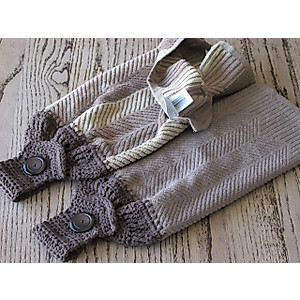 Set of 2 Brown & Tan Doubled Chevron Design Hanging Kitchen Towels with Brown Cotton Crochet Top - Best Quality