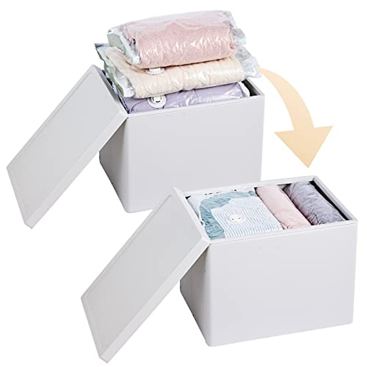 TAILINK Storage Bins 2 Pack 32L & Vacuum Storage Bags 9 Pieces, Collapsible & Stackable Storage Box Folding Storage Containers for Organizing Clothes, Toys, Books, 80% Space Released