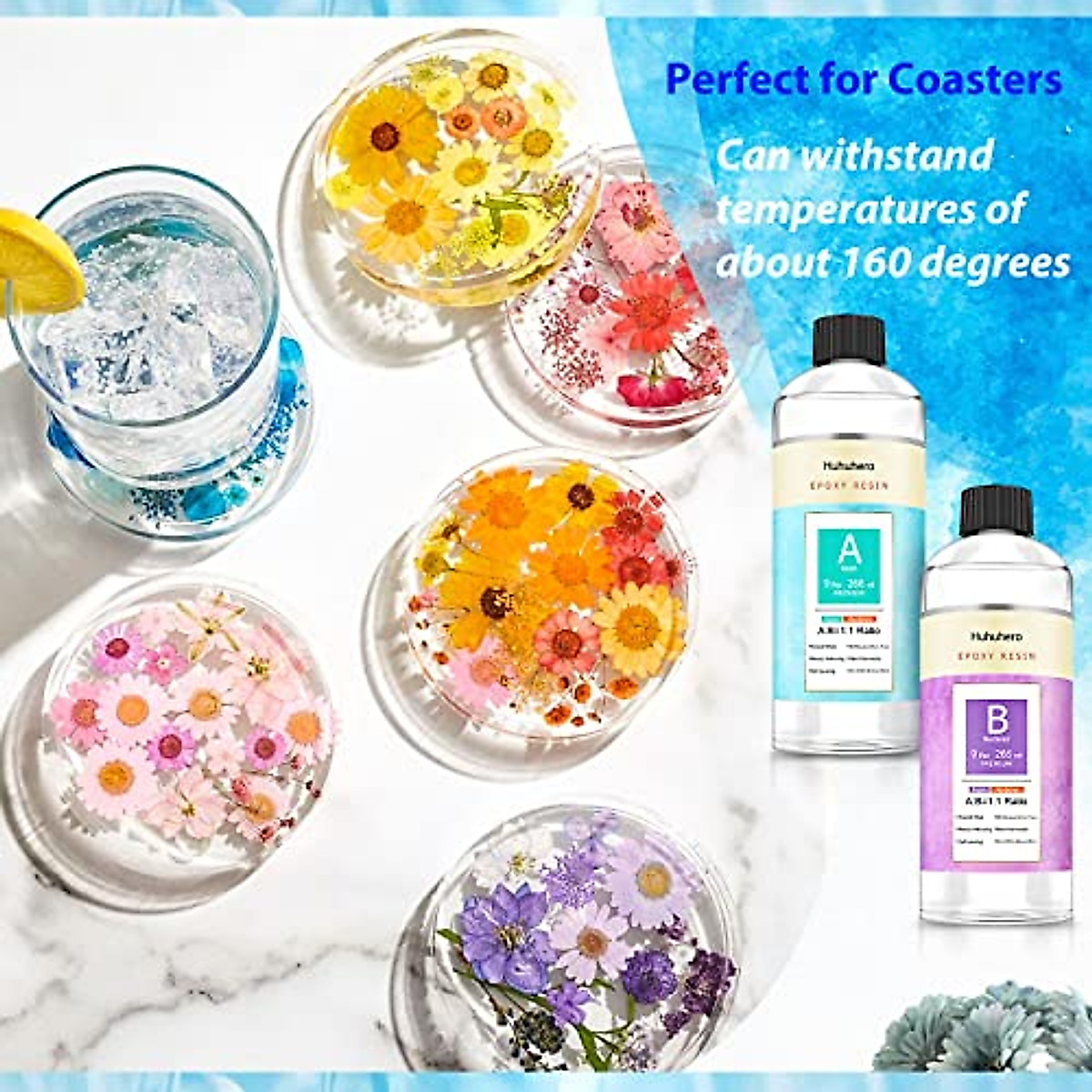 Epoxy Resin Kit, Huhuhero 18oz Crystal Clear Resin Epoxy Craft Casting Resin Art Resina Epoxica Transparente for Coating, Molds, Wood, Tumbler, Jewelry, River Table, Bar Top. Arts and Crafts Supplies