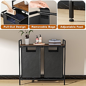 Laundry Basket Organizer - Laundry Hamper, Laundry Sorter with 2 Pull-Out and Removable Bags, Dirty Clothes Hamper Organizer for Laundry Room Bathroom and Dorm, 2 x 12.1 Gallons (46L) Brown and Black