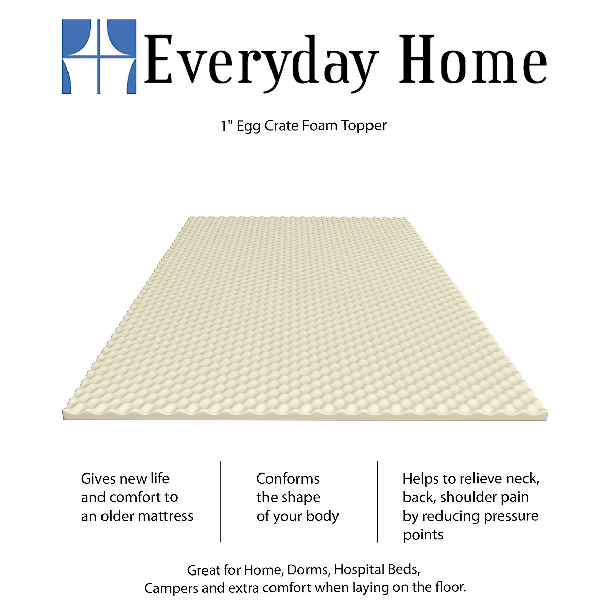 Egg Crate Mattress Topper Twin XL designed to add extra comfort and support. Great for dorms, hospital beds, cots, campers, more -by Everyday Home