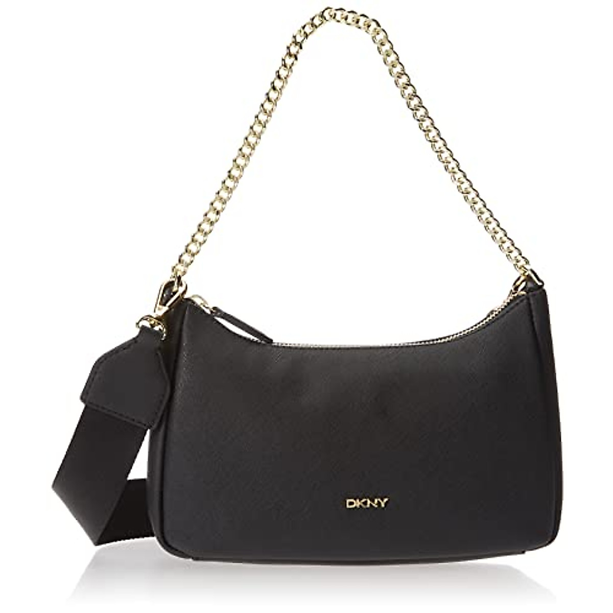 DKNY Women's Casual Caelynn Pouchette Handbags Crossbody, Black/Gold, Medium US