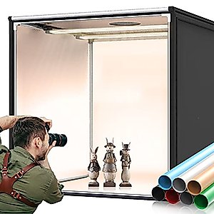 FOSITAN Bi-Color Photo Light Box 35’’/90cm Portable Shooting Tent Photo Box with 7 Color Backgrounds, 252 LED Beads, 360 Degree Rotated Light Board, 2600-8500K(±200K), CRI 92+