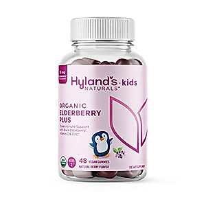 Hyland's Naturals Kids Organic Elderberry Plus Gummies + 4Kids Cold & Cough, Daytime (4 fl. oz.) & Nighttime (4 fl. oz.) Value Pack, Cough Syrup - 48 Vegan Kids Gummies + 8oz. Cold & Cough Syrup