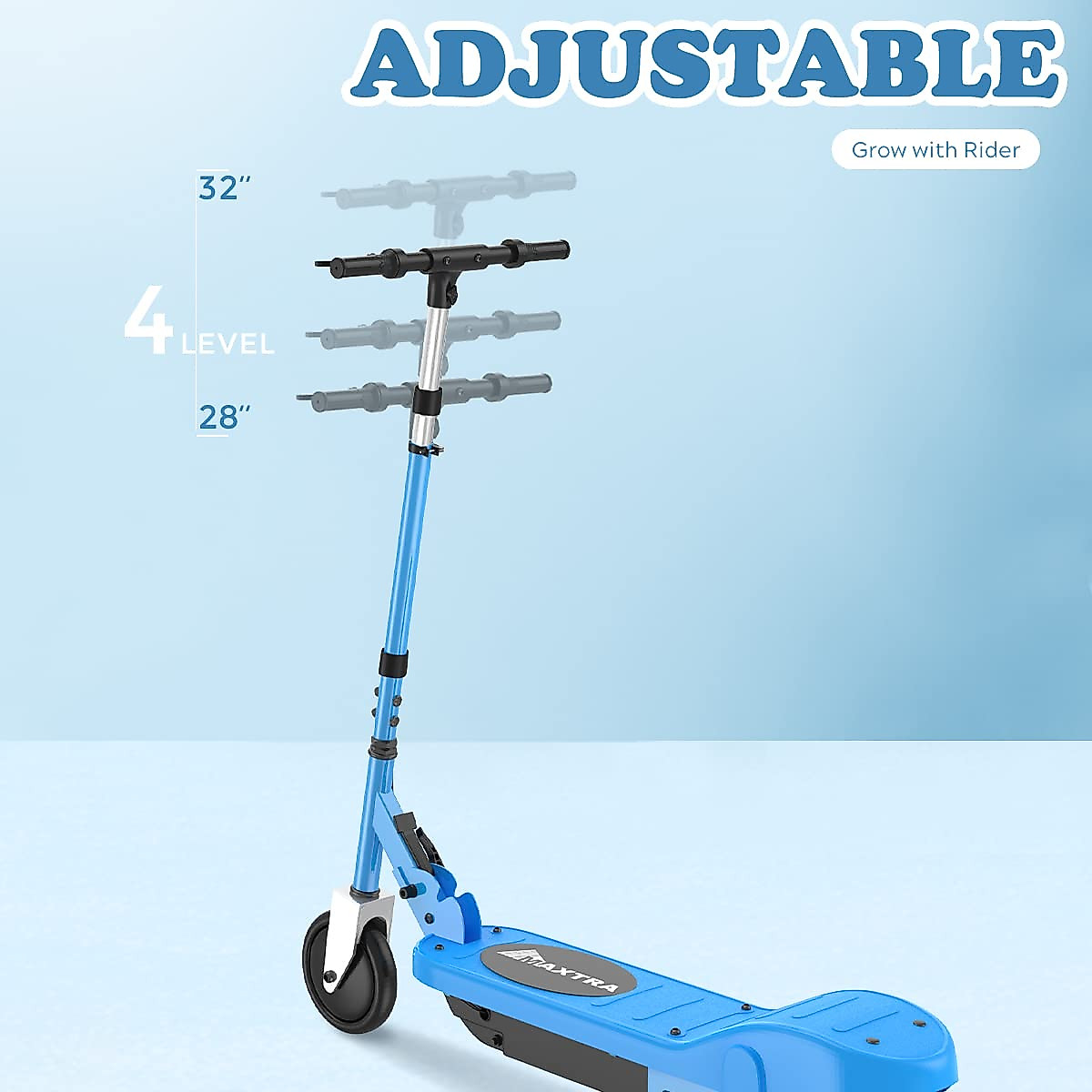 MAXTRA Folding Electric Scooter, Adjustable Handlebar Height for Kids Ages 6-12, up to 10mph ＆ 60 Long Battery Life