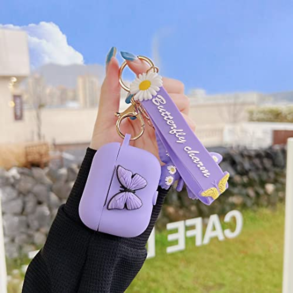 Airpods Pro 2nd 2022 Case Butterfly 3D Cover,Ponnky Funny Cute Cartoon Soft Skin Silicone Protective Accessories with Kawaii Keychain Strap for Apple Airpods Pro 2nd Gen Case for Women Girls (Purple)