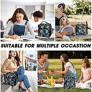 VLM Lunch Bags for Women,Leakproof Insulated Floral Lunch Box with Adjustable Shoulder Strap Reusable Zipper Cooler Tote Bag for Work,Picnic,Camping