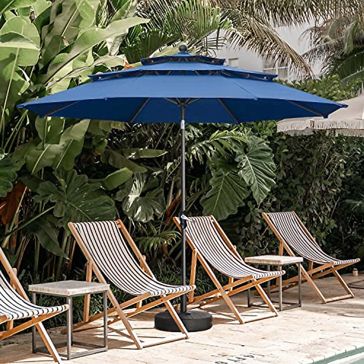DOIT 10Ft Patio Umbrella with 8 Sturdy Ribs,Outdoor Table Market Umbrella Three Tires Roof with w/Tilt Adjustment and Crank for Garden,Deck,Backyard,Pool (No Base)
