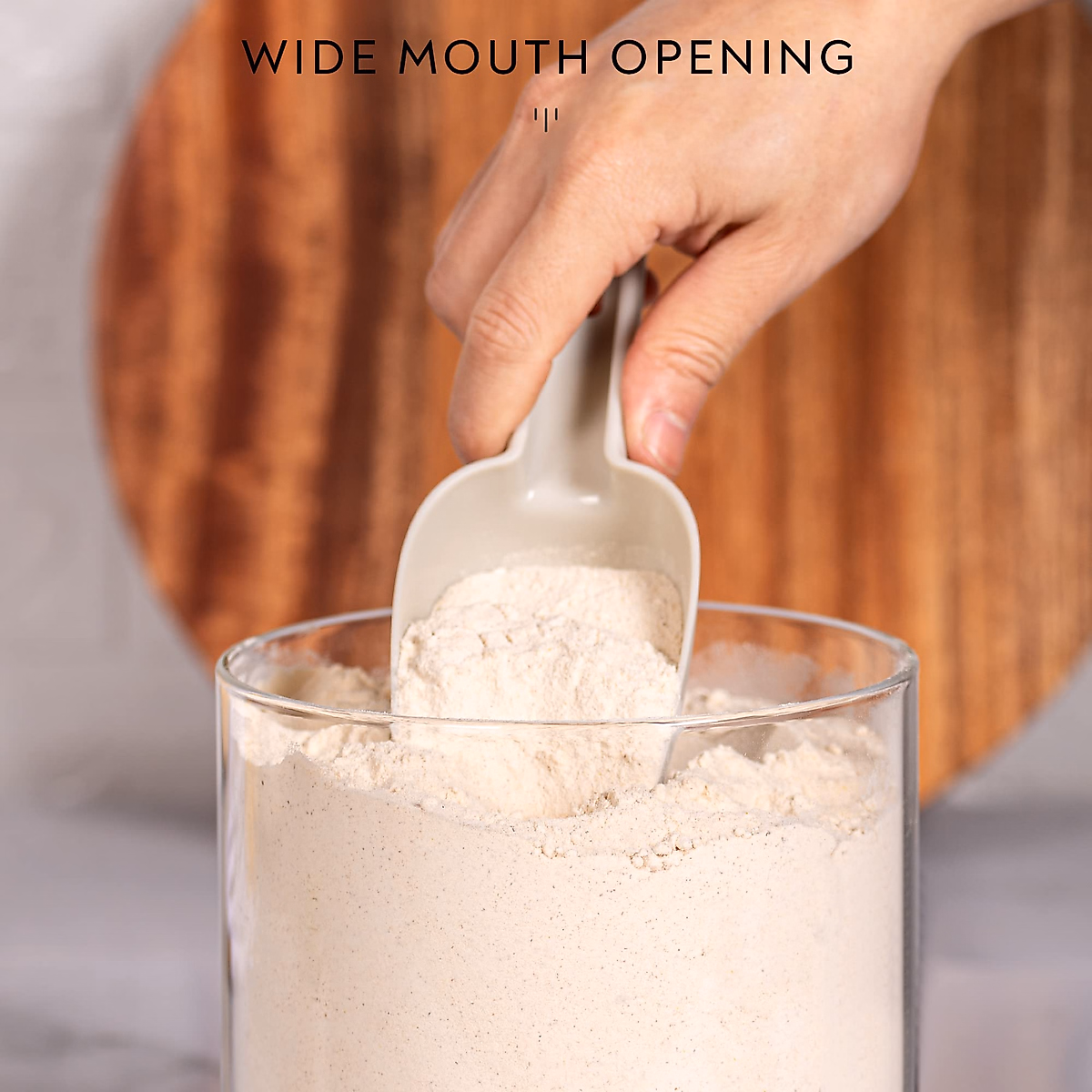 Laramaid 101oz 2Pack Glass Jar Canisters with Minimalist Labels, Round Pantry Jars with Brown Acacia Lids, Vinyl Customized Labels and White Pen, Food Storage Containers for Home, Kitchen and Pantry