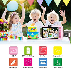 Coolwill Kids Camera for Kids 3-10 Year Olds, 12MP HD Kids Digital Camera with 3.5'' Large Screen & 8X Digital Zoom, Children Camera Toys for Boys Girls with 32G TF Card, Kids Birthday Gifts