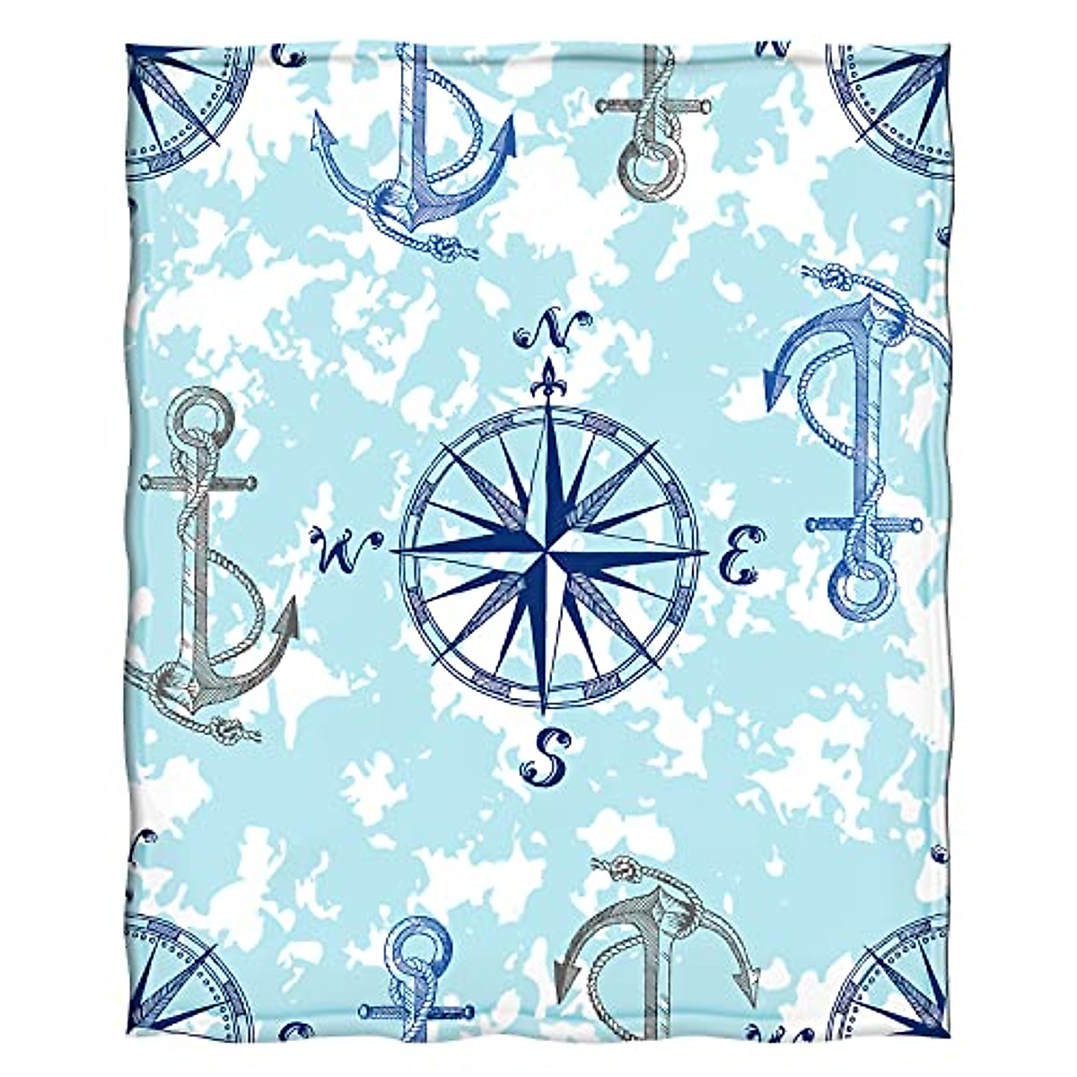Levens Nautical Anchor Compass Blanket Gifts for Boys Women Girls, Ocean Marine Themed Decoration for Home Bedroom Living Room Sofa, Super Soft Smooth Lightweight Throw Blankets Blue 50"x60"