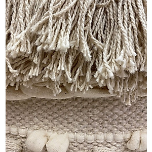 LR Home Ivory Textured and Fringed Bohemian Stool