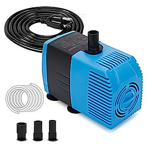 HUWLUIWA 160GPH Submersible Water Pump with 3.3 ft Tube & Filter Sponge,12W Mini Ultra Quiet Fountain Water Pump with 3 Nozzles for Aquariums, Pond, Fish Tank, Water Feature