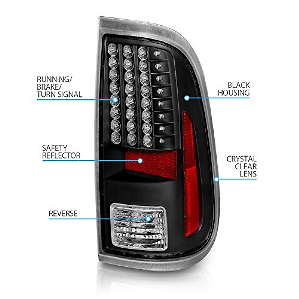 AmeriLite for 08-16 Ford F250 F350 F450 Super Duty Pickup Truck Black LED Replacement Brake Lamps Taillights Set - Passenger and Driver Side