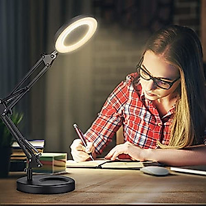 Magnifying Desk Lamp with Clamp, Toolour 2-in-1 3 Color Modes Lighted 5X Magnifying Glass with Light and Stand, 4.13'' Glass Lens, 72 PCS LED Lights for Hobbyists, Jewelers, Sewing, Close Work Craft