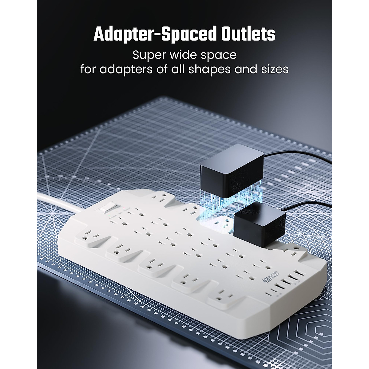 Power Strip, SUPERDANNY Surge Protector with 22 Outlets, 2 USB-C and 4 USB-A, 2100J, 6.5Ft Flat Plug Heavy Duty Extension Cord (1875W/15A), Wall Mountable for Home, Office, Dorm, Gaming Room, White