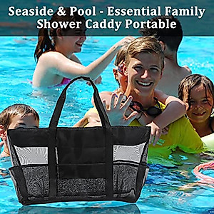 Big Shower Bag,Shower Caddy Portable, Large Hanging Portable Tote Beach Bag Basket Pocket For College, Dorm, Gym, Beach, Bathroom Pool Waterproof Bag-Big Size 23.6inch, Black, SH-01