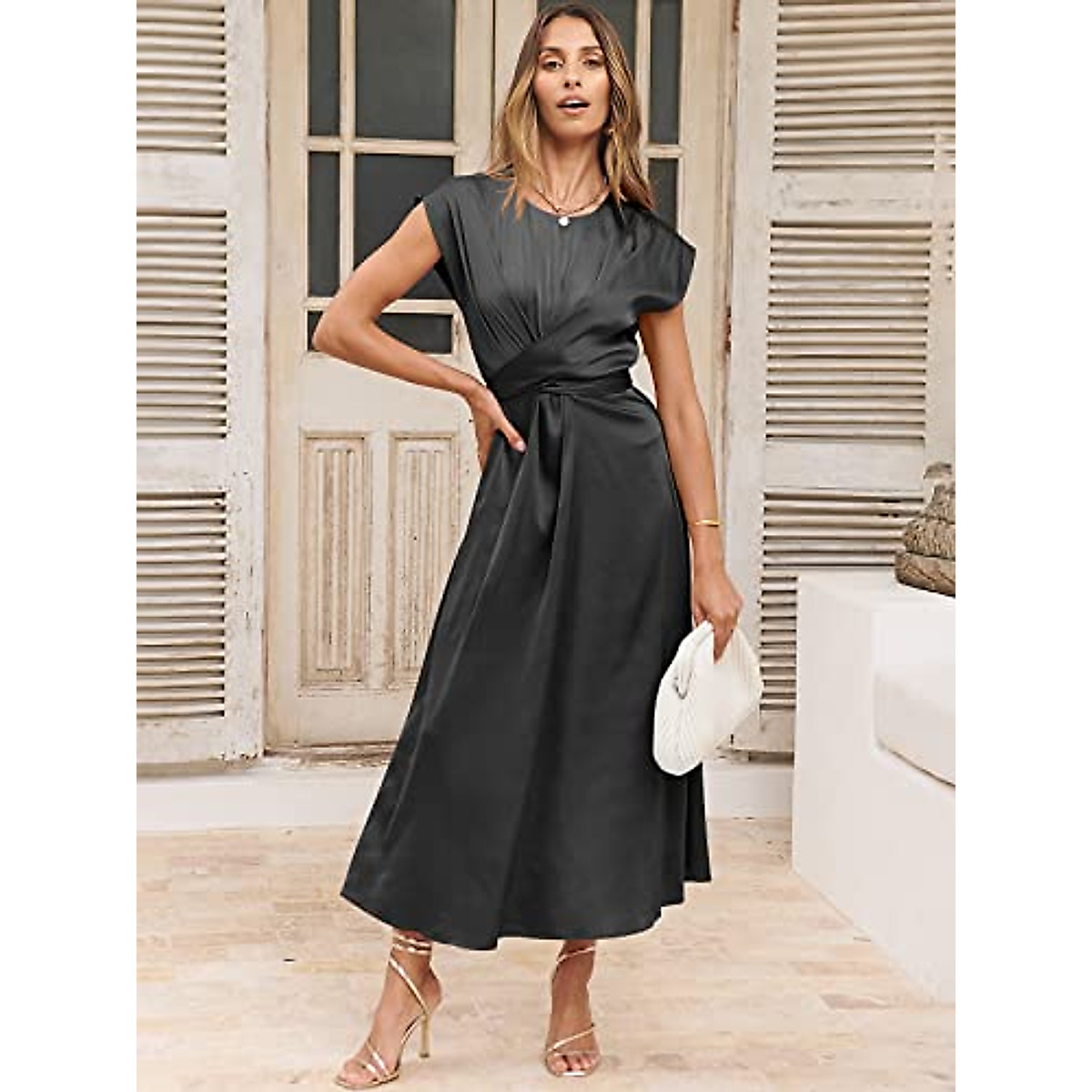 ANRABESS Women's 2023 Formal Dress for Women Summer Maxi Elegant Satin Cocktail Dress Sleeveless Wrap A-Line Flowy Midi Wedding Guest Silk Semi Formal Dress 916heihui-S Black