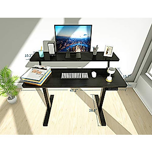 Joy·Work - Electric Height Adjustable Standing Desk Sit Stand Home Office Desk 2 Tier (Black Top/Black Legs - 2 Tier)