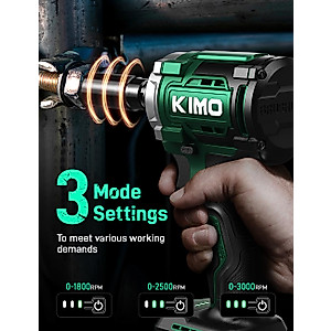 KIMO Impact Wrench 1/2 Inch with 814N.M/600ft-lbs Max Torque, 3 Mode Setting, 2 x 3000mAh Batteries, 3000 RPM, 1 Hour Fast Charger, 1/2 Impact Gun with Variable Speeds, 20V Impact Driver for Car Home