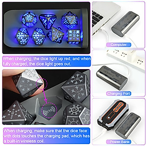 EXCECAR Wireless Charging DND Dice Set, Light Up Dice, Rechargable LED Dice, 7pcs Polyhedral Dice Set for RPG Role Playing Table Game