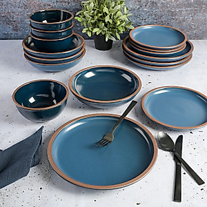 Gibson Elite Lagos Coupe Dinnerware Set, Service for 4 (16pcs), Blue