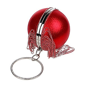 Round Clutch tassel Purse Women Crystal Evening Bag for Wedding Party Women's Ball Shape Crystal Evening Clutch Purse Wedding Party HandBags With Necklace Earrings Set (Red)