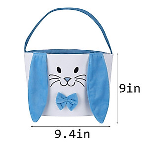 Wproo Easter Bunny Basket Egg Bags for Kids Rabbit Ear Easter Gift Bags Personalized Candy Egg Basket Rabbit with Fluffy Ears for Easter Party Favors (Blue)