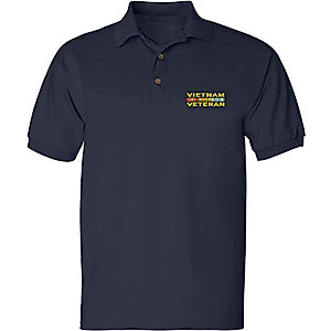 Vietnam Veteran Men's Polo T Shirt Embroidered Army USA Soldier Shirt (Navy Blue, XL)