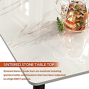 VVSmriti Dining Table / 55 Inch Rectangular White Kitchen Table with Sintered Stone Table Top and Metal Legs/Modern Dinner Table for Dining Room