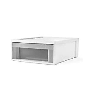 Starplast Small Stacking Drawer Unit: 1 Multiuse Plastic Storage Bin with Transparent Clear Pull-Out Stackable Drawer, 19.8 x 15.5 x 9 Inches, 2 Colors