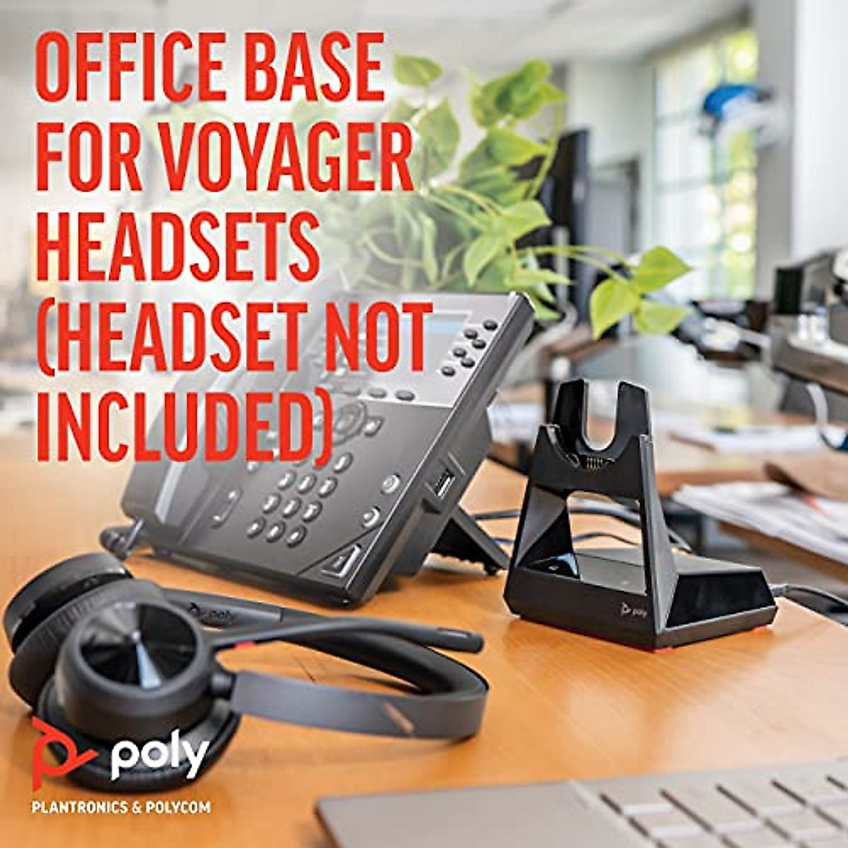 Poly - Voyager Office Base (Plantronics) - Compatible with Voyager Focus 2 and Voyager 4300 UC Series Headsets (Sold Separately) - Connect to PC/Mac, Deskphone, & Cell Phone