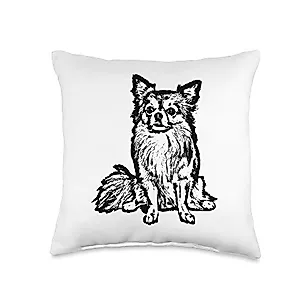 Long Haired Chihuahua Gifts & Tees Chihuahua Long Hair Dog Lover Black for Women Men Throw Pillow, 16x16, Multicolor