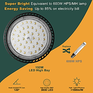 ACOHOOK 150W LED High Bay Light, 22500LM (Eqv.600W HPS/HM) High Bay LED Shop Lights, 𝐀𝐂𝟏𝟎𝟎-𝟐𝟕𝟕𝐕 High Bay LED Lights -𝟓𝐘𝐞𝐚𝐫𝐬 𝐖𝐚𝐫𝐫𝐚𝐧𝐭𝐲-8Pack